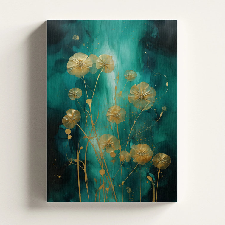 Mercer41 Gold Dandelion Wall Art | Abstract Floral Canvas Print | Wayfair.co.uk